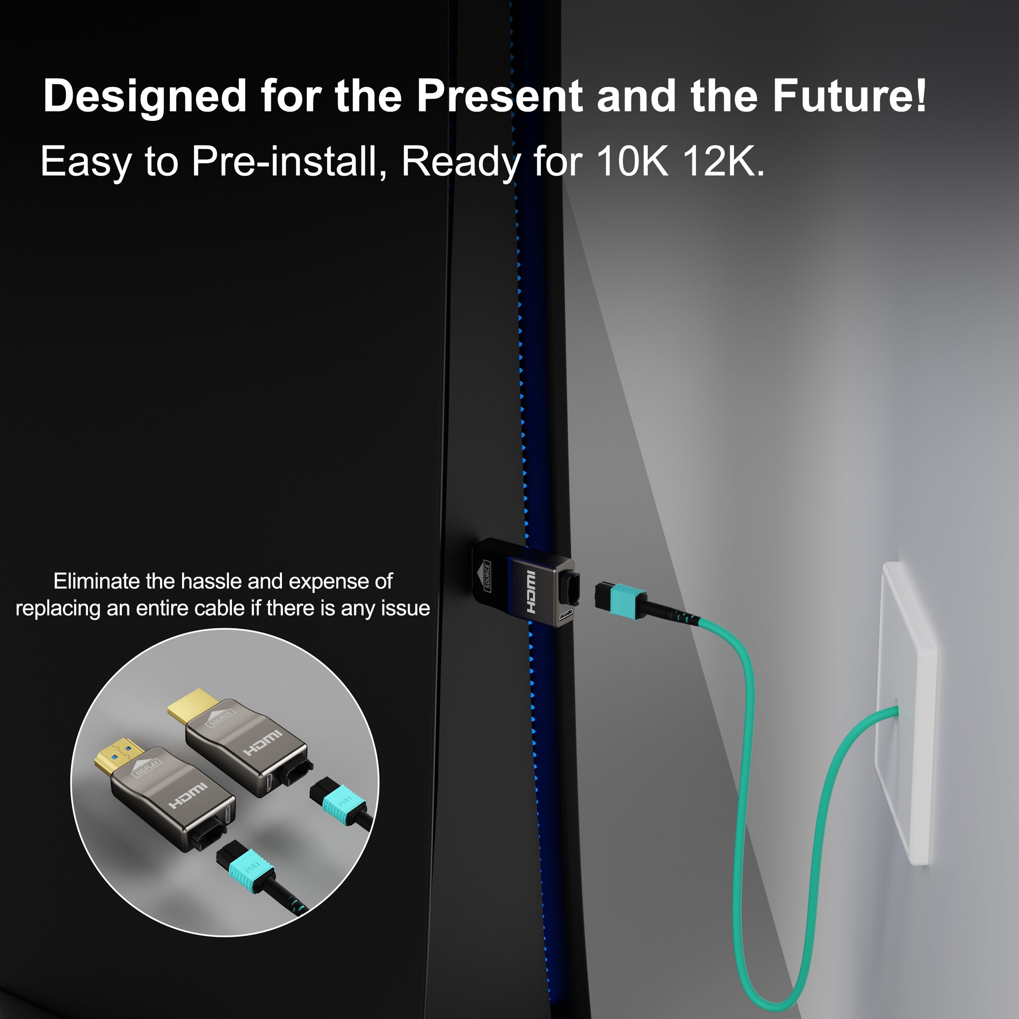 RUIPRO 8K Detachable Pure Fiber Optic HDMI 2.1 Cable, Ultra High Speed