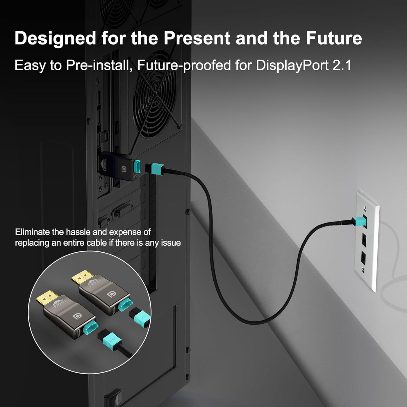 RUIPRO 8K Detachable Full Fiber Optic Armored DisplayPort 1.4 Cable Su